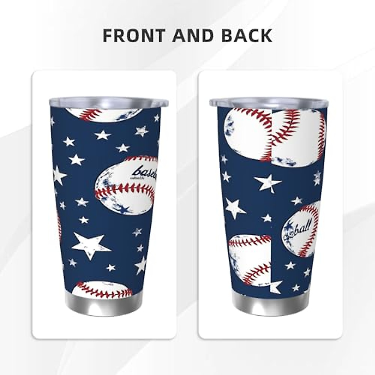AYCZN Vintage Baseball Star 20 OZ Tumbler Stainless Steel Travel Coffee Mug, Sport Ball Insulated Water Bottle with Lid and 2 StrawsLeakproof Thermal Cup