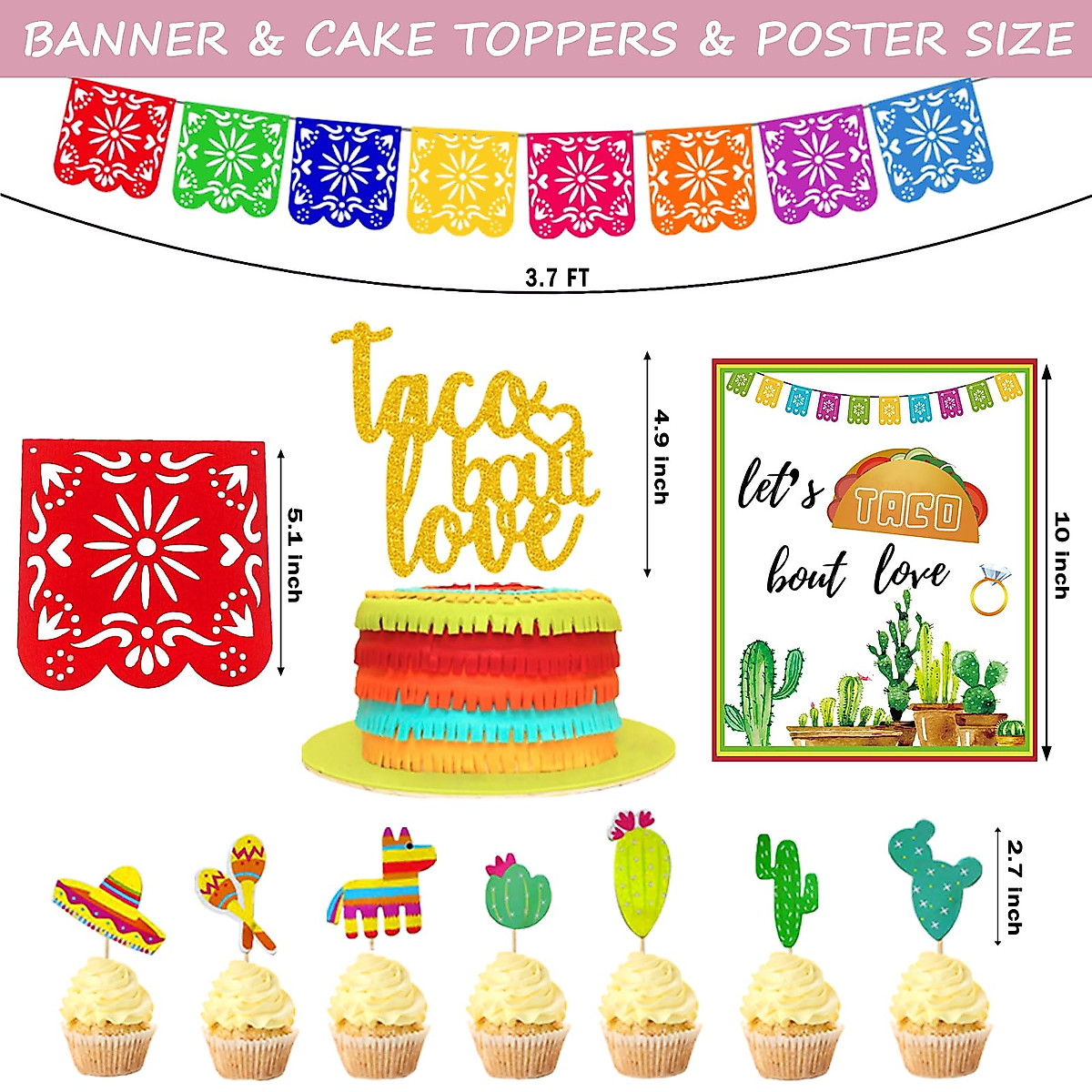 Fiesec Taco Bout Love Decorations, Mexican Themed Engagement Bridal Shower Bachelorette Decorations Backdrop Balloon Garland Banner Tablecloth Cake Cupcake Topper Poster Taco Ring