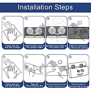 MURLONG Sponge Holder, Smiley Face Sink Caddy, Sink Organizer Sponge Sink Holder Stainless Steel with Suction Cups & 1 PCS Adhesive Strips for Holding Soap, Brush, Scrubber, Sponge-Black