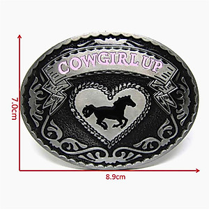 MASOP VOGU Rodeo Oval Cowgirl Up Belt Buckle Girl Women Ladies Western Engraved Horse