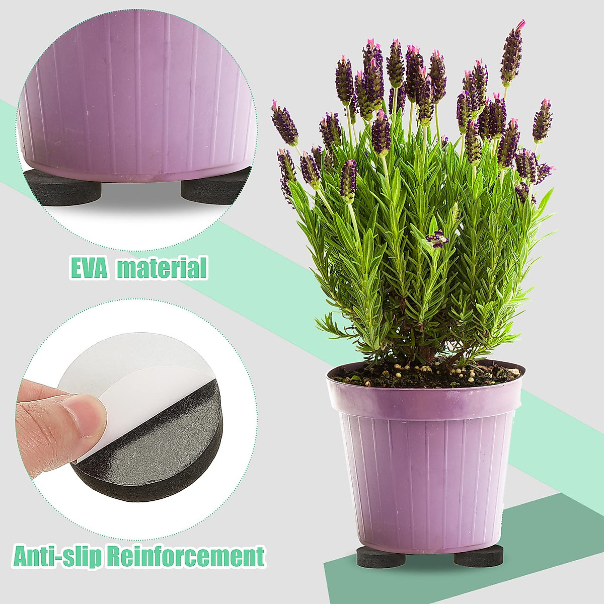 Sawysine 48 Pack Invisible Pot Feet Solid Black Pots Risers Round Square Plant Riser EVA Planter Feet Adhesive Flower Pot Lifter for Indoor Outdoor Planters Garden Plant Pots Flowers