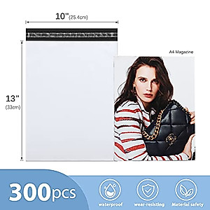 Metronic 300 Pcs Poly Mailers 10x13, Medium Size Shipping Bags for Small Business Supplies, White Poly Mailer Bags for Clothing Packing Supplies, Strong Adhensive Shipping Mailing Envelopes Self Seal