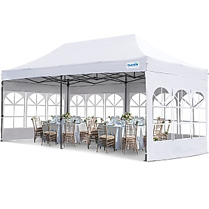 Quictent 10x20 EZ Pop Up Canopy with Sidewall,Heavy Duty Canopy Tent Party Tent for Wedding Outdoor Event,6 Sandbag Included (White)