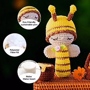 Bunny Sleeping Bee Rattle, Eye-catching Colored Toy for Toddlers, Handmade Woolen Toy with Strict Quality Testing Process, Baby Wooden teethers