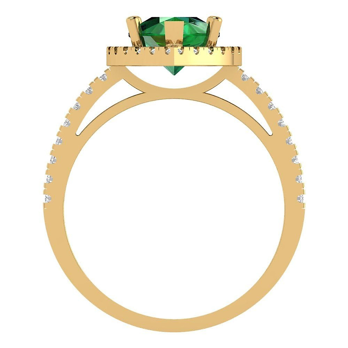 Clara Pucci 2.39ct Pear cut Custom Solitaire W/Accent Halo Sim. Green Emerald Wedding Anniversary Pave Ring 14k Yellow Gold Size 8
