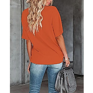 TELULYOO Womens Wildflower Oversized T Shirts Summer Tops Short Sleeve Crewneck Cute Shirts Graphic Tees with Pocket(Orange,XL)