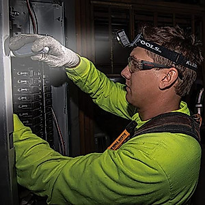 Klein Tools 56048 Rechargeable Auto-Off LED Headlamp, Adjustable Fabric Strap, 400 lms, All-Day Runtime, for Work, Running, Outdoor Hiking