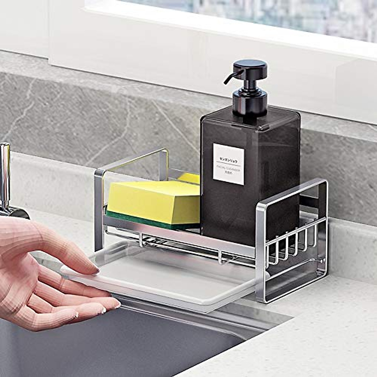 Kitchen Sponge Holder - Kitchen Sink Organizer - Sink Caddy - Sink Tray - Soap Holder - Stainless Steel,Silver