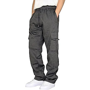 Men's Cargo Joggers Sweatpants Fleece Active Athletic Workout Jogger Sweatpants Loose Fit Drawstring Joggers Gym Running Pants Stretch Trousers Casual Pants with Multi Pockets Today