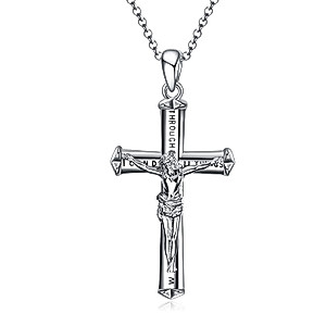 POPLYKE Crucifix Necklace for Men 925 Sterling Silver Jesus Cross Necklace for Women Philippians 4:13 I Can Do All The Things Inspirational Necklace Christian Jewelry for Men 20+2''