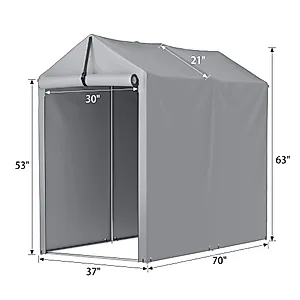Greesum Outdoor Storage Shed 3 x 6 ft Canopy Portable Shelter Heavy Duty Carport with Roll-up Zipper Door for Bike, Motorcycle, Garden Storage, Waterproof and UV Resistant, Silver