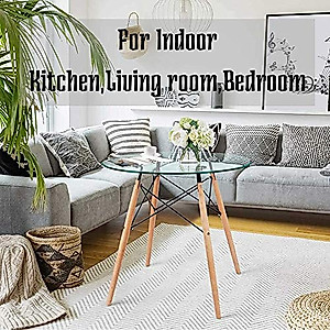 Round Table Glass Kitchen Dining Table Glass Dining Room Table Modern Style Round Leisure Coffee Table Office Coference Desk with Wood Legs for Kitchen Living Room (Round Table Glass)