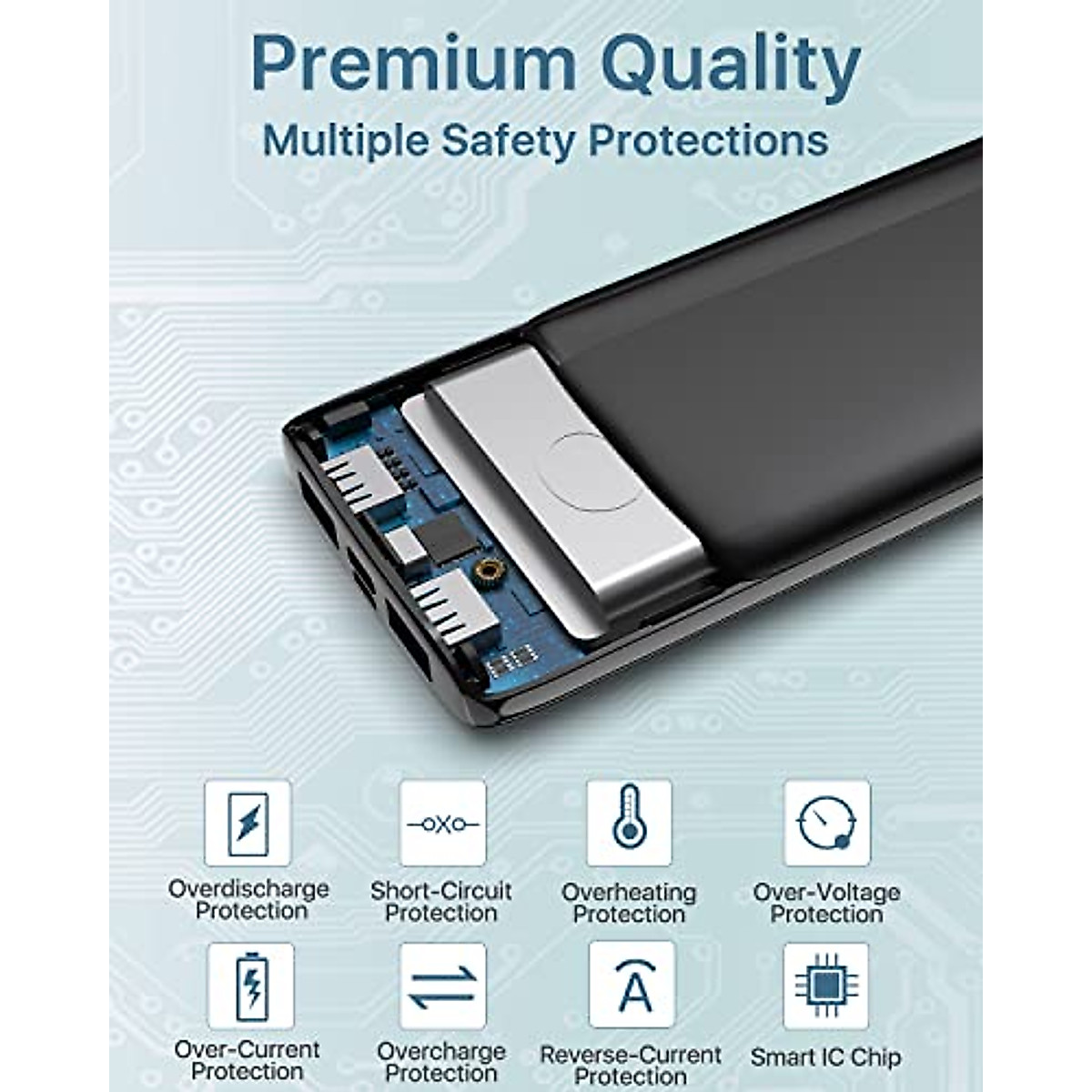 Portable Charger, 12000mAh Dual USB Power Bank with LED Display, Fast Charging Slim External Battery Pack Compatible with iPhone, Samsung Galaxy, Pixel, iPad and More - Black