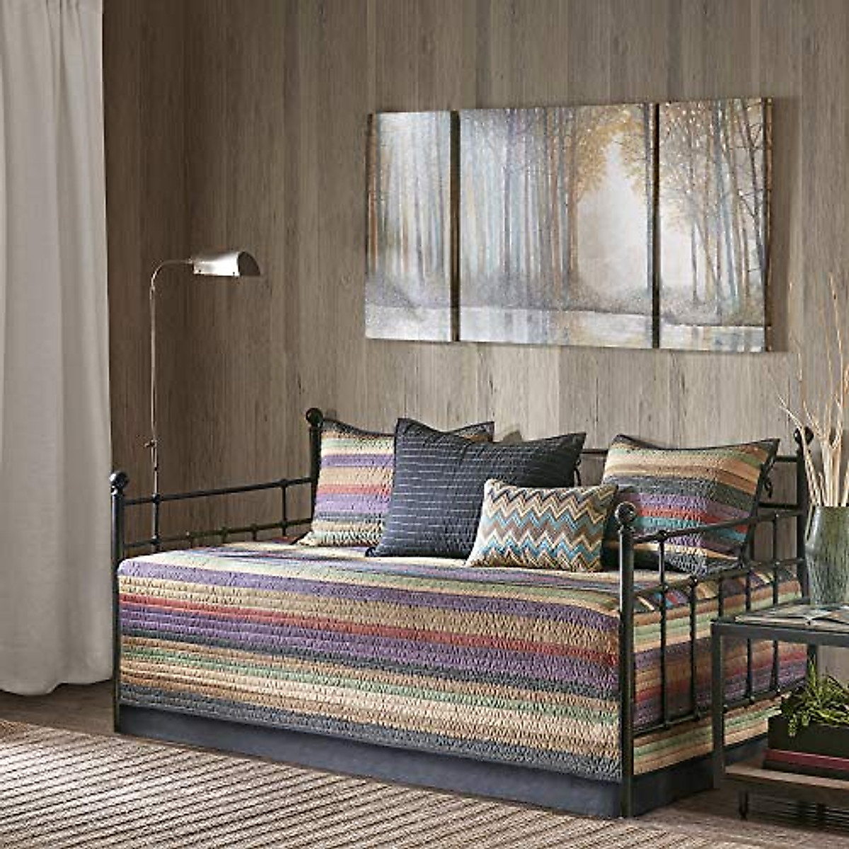 Madison Park Daybed Cover Double Sided Quilting Casual Design All Season Bedding Set with Bedskirt, Matching Shams, Decorative Pillow, 75 in x 39 in, Yosemite, Purple Teal