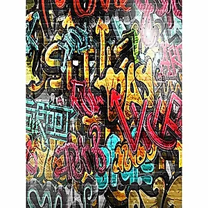 5x6.5ft Graffiti Backdrop 90s Hip Hop Letters Photo Colorful Brick Wall Mural Art Decoration Letterings Photography Background Studio Props KP-129