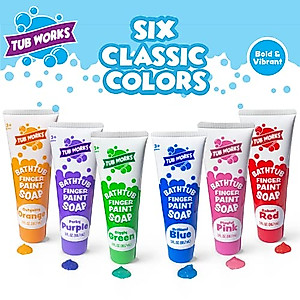 Tub Works™ Bathtub Finger Paint Soap, Classic 6 Pack | Non-Toxic | Washable Bathtub Paint for Finger Painting on Tub Walls | Ideal Toddler Bath Toys for Creative Play | Easy to Clean, Fun Bath Paint