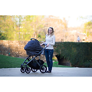 JLIKA Baby Car Seat Covers - Stretchy Infant Canopy and Nursing Cover for Breastfeeding Newborns Infants Babies Girls Boys Best Shower Gift Maternity Apron Infinity Scarf carseats (Black/Gray Stripe)