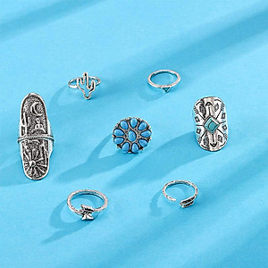 Yean Boho Ring Set Silver Statement Rings Joint Knuckle Ring Set Midi Stacking Rings for Women and Girls(Pack of 9) (Boho) (Boho)