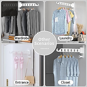 NUTSAAKK 2 Pack Folding Wall Mounted Clothes Hanger Rack with Swing Arm, Laundry Room Clothes Hanger Wall Mounted, Clothes Drying Rack with 6 Holes, 180°Rotation, Solid Aluminum (White)