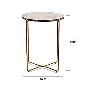 Metal Round Side End Table with Real Natural Marble Top, Modern Lightweiht Bedside Small Coffee Table for Living Room Bedroom Small Space Black…