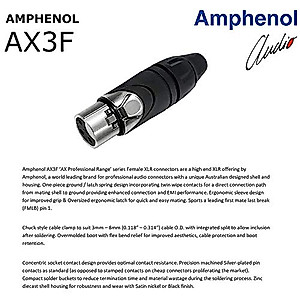 WORLDS BEST CABLES 2 Units - 2 Foot - Canare L-4E6S, Star Quad Balanced Male to Female Microphone Cables with Amphenol AX3M & AX3F Silver XLR Connectors - Custom Made