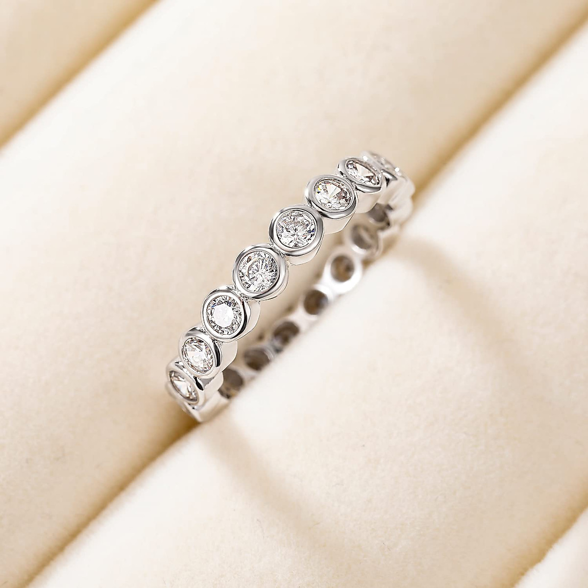 Mameloly 3.8mm Wedding Bands for Women Cubic Zirconia Full Eternity Stackable Engagement Promise Rings for Her Size 7