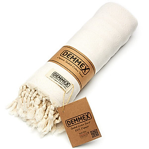 DEMMEX Oversized Turkish Bath Towel - 100% Organic Cotton, Ultra Soft, Quick-Drying, Lightweight Peshtemal, Prewashed, Diamond Weave, Oeko-TEX Certified, 71x36, Luxury Bathroom and Spa Towel, White