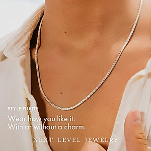 Next Level Jewelry Italian Box Chain Sterling Silver 1MM, 925 Sterling Silver Box Chain Necklace Women, Sterling Silver Chain Women, Thin Sterling Silver Necklace Chain Women Girl, 2.5mm,24