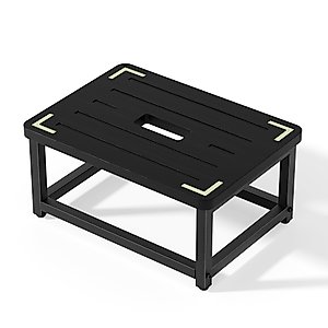 Tikea Step Stool for Adults with Handle & Non - Slip Surface and Rubber Feet - Sturdy Step Stool with Glow Strip - 500 lbs Capacity for Bedroom, Bedside, Bathroom, and Kitchen (Black)