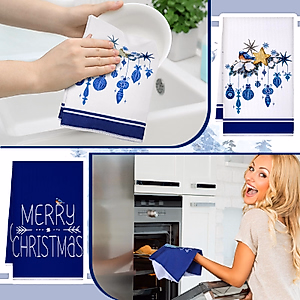 Geyoga 6 Pcs Christmas Kitchen Towels Decor 16 x 24 Inch Absorbent Christmas Tree Dish Towels Xmas Truck Snowman Santa Plaid Hand Tea Towels for Holiday Housewarming Gift(Blue, White,Snowman)