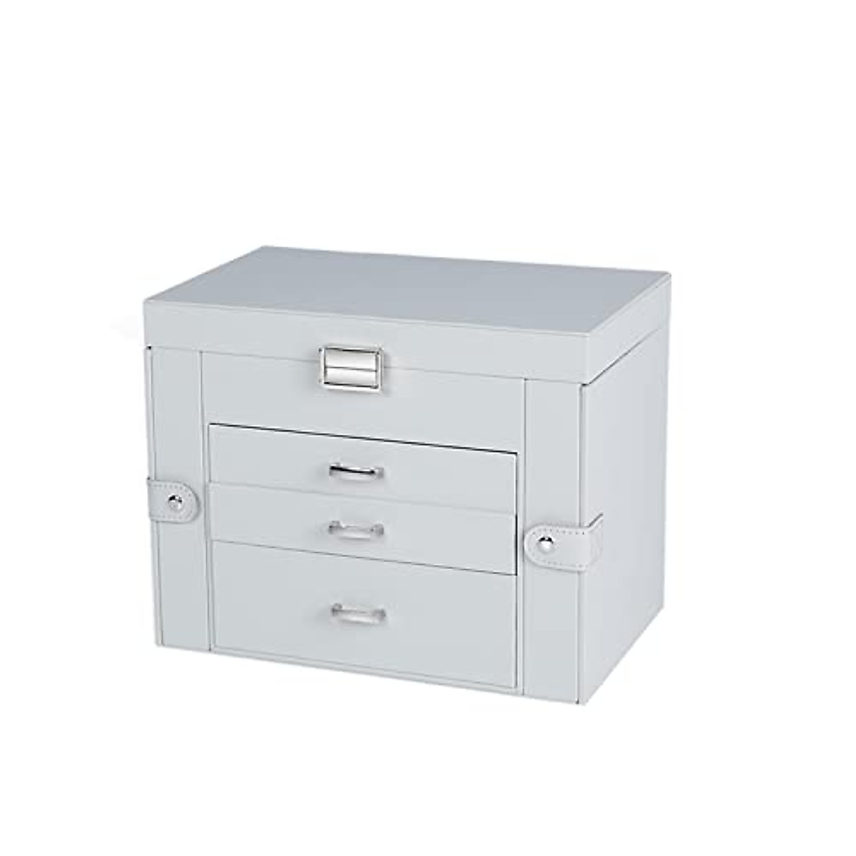 DQUTAR Jewelry Box for Women 4-layer Leather Large Jewelry Organizer Box with Drawers&Mirror for Necklace/Ring/Earring/Watch Storage (Grey)