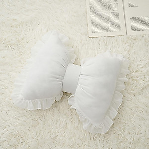 WLLYXUS Cute Bow Shaped Pillows Bow Lace Pillow Lumbar Pillow Home Decorative Bowknot Throw Pillow Cushion for Sofa Couch Bed Living Room Bedroom (White)