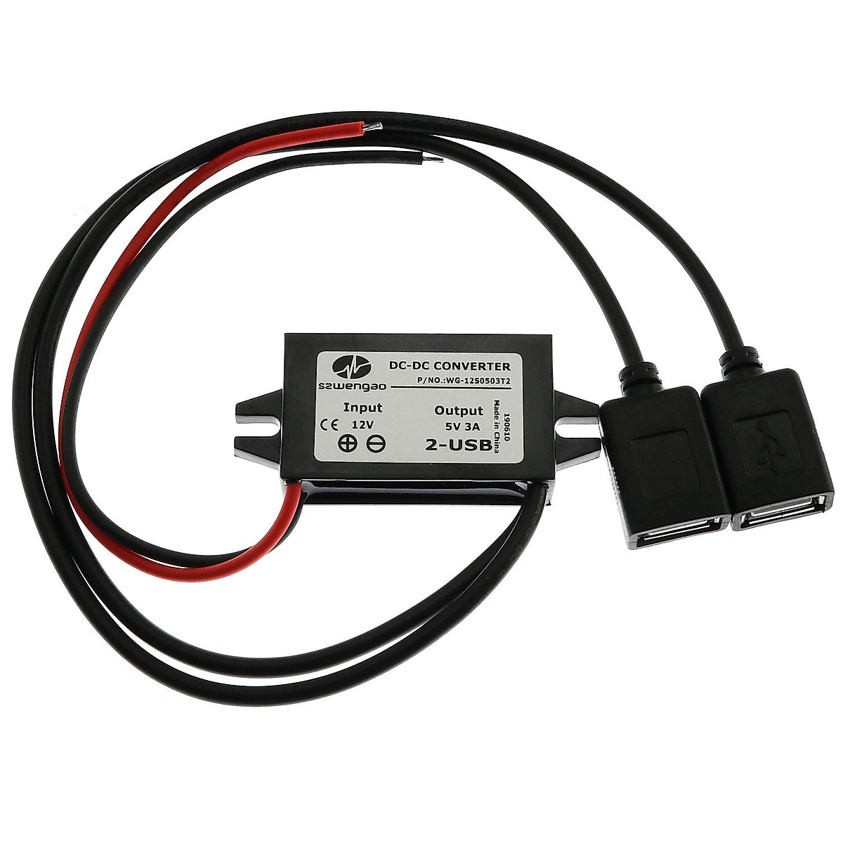 E-outstanding 1PC DC Converter Module 12V to 5V 3A 15W Regulator Step Down Car Power Converter with Double USB Cable DC to DC Buck Converter