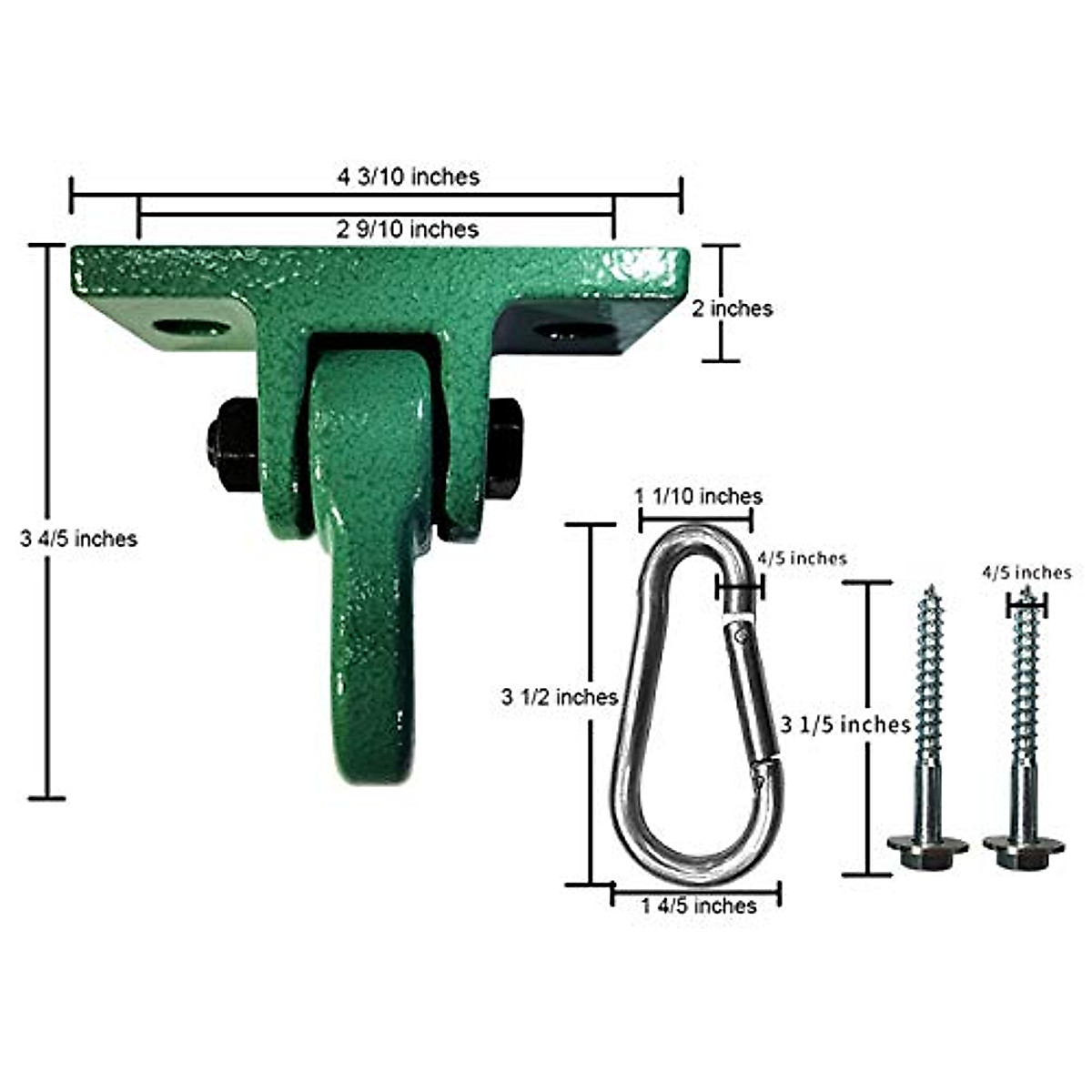 ABUSA Heavy Duty Green Swing Hangers Screws Bolts Included Over 5000 lb Capacity Playground Porch Yoga Seat Trapeze Wooden Sets Indoor Outdoor (4 Pack)