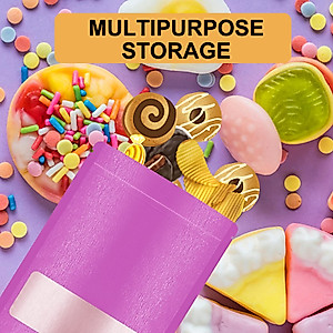 WObell 50pcs Kraft Ziplock Pouches,4.7x7.9 Inch Resealable Stand up Bags with Window, Reusable Ziplock Food Storage Pouches,Heat Sealable Bags Purple