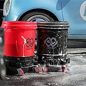 SGCB 5 Gallon Bucket Dolly 11.5'' Car Washing & Auto Detailing Bucket Dolly with Heavy Duty 360 Degree Wheel Swivel Casters for Smoother Maneuvering Black