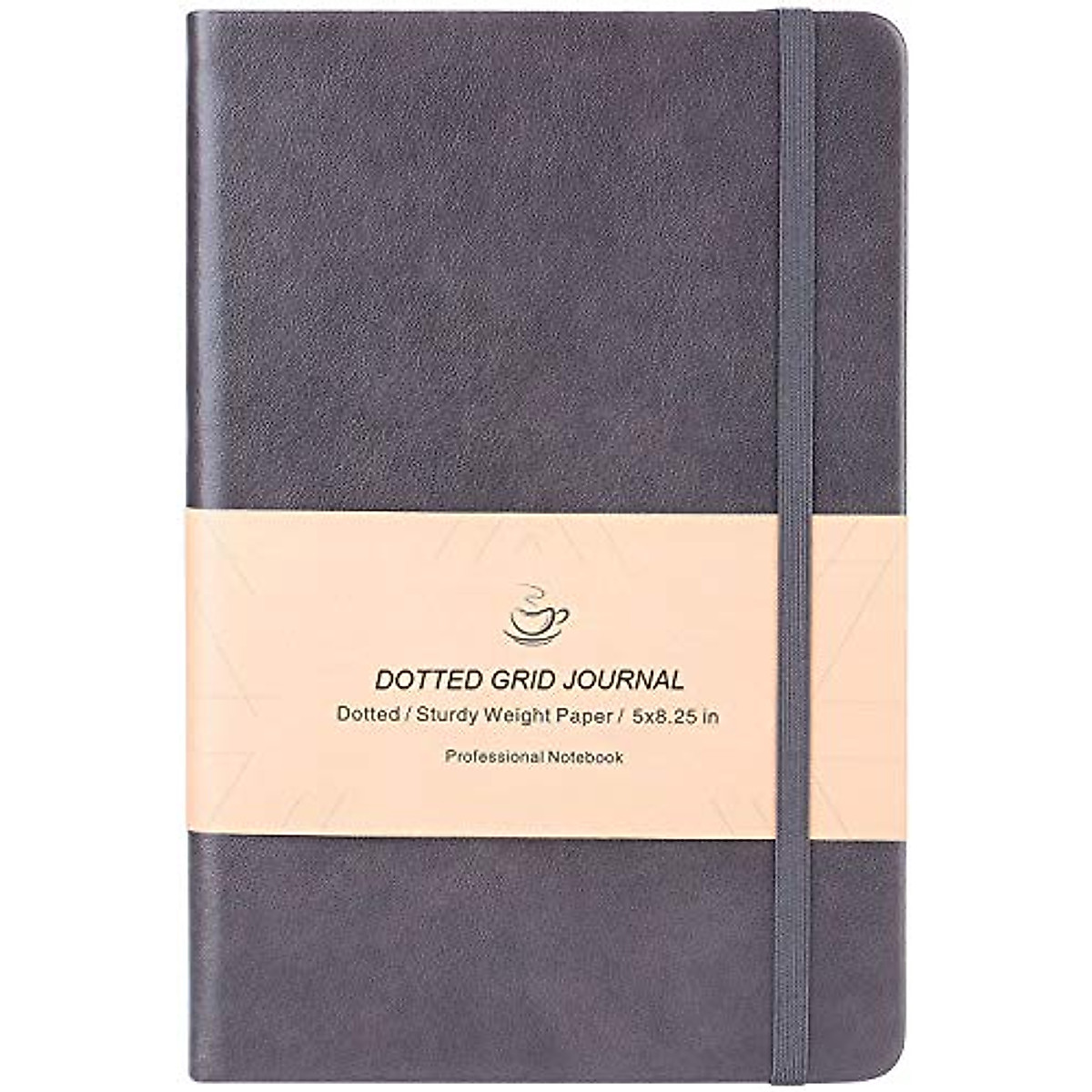 Dotted Grid Notebook/Journal - Dot Grid Hard Cover Notebook, Premium Thick Paper with Fine Inner Pocket, Dark Gray Smooth Faux Leather, 5''×8.25''