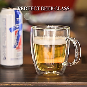 YUNCANG Double Wall Glass Coffee mugs, (4-Pcak) 16 Ounces-Clear Glass Coffee Cups with Handle,Insulated Coffee Glass,Cappuccino Cups,Tea Cups,Latte Cups,Beverage Glasses Heat Resistant