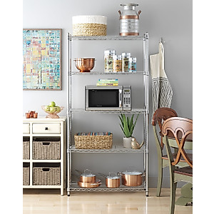 Whitmor Supreme 5 Tier Shelving with Adjustable Shelves and Leveling Feet - 350 lb. Capacity per Shelf - Chrome