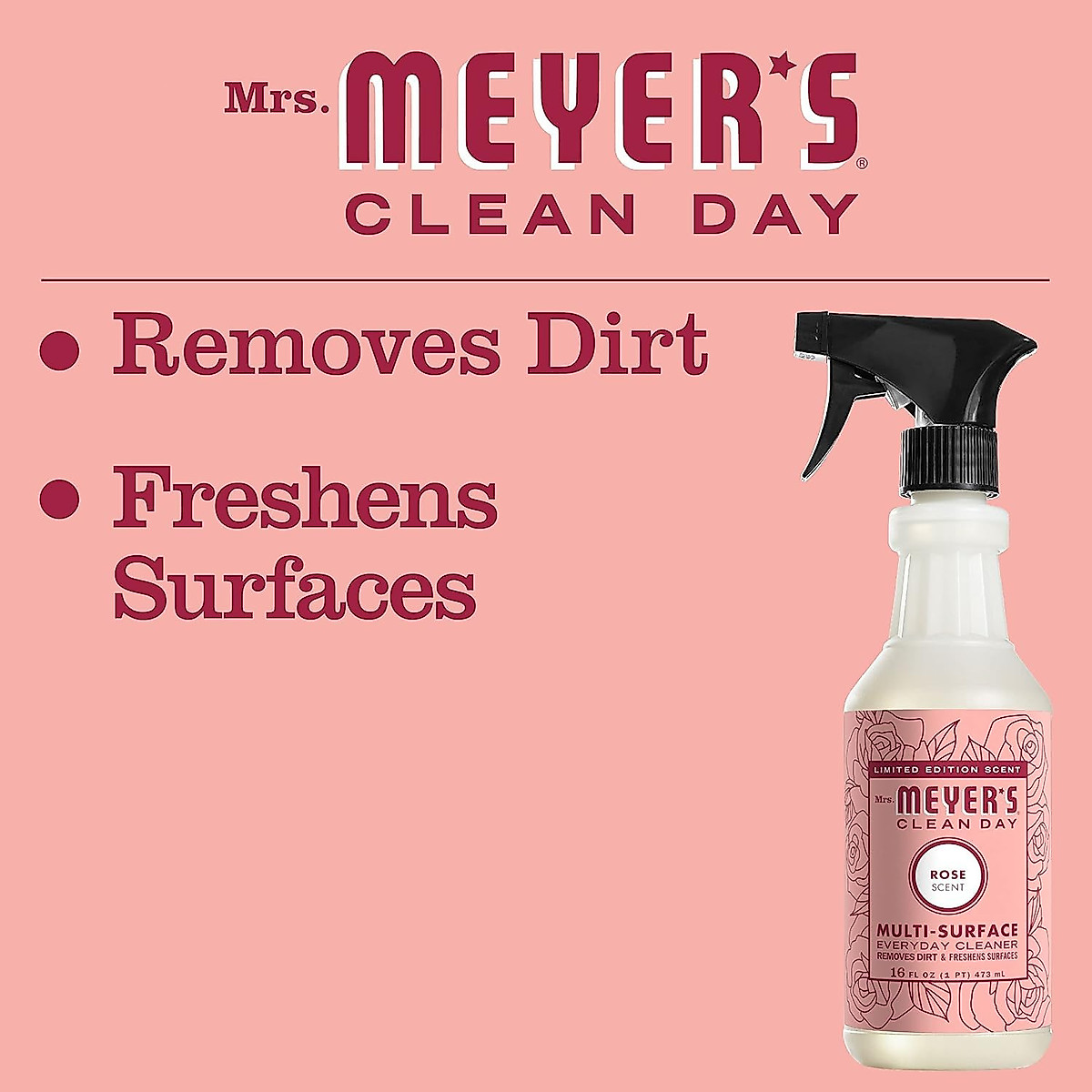Mrs. Meyer's All-Purpose Cleaner Spray, Limited Edition Rose, 16 fl. oz - Pack of 3