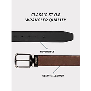 Wrangler Men’s Logo Leather Twist Reversible Casual Everyday Belt for Jeans, Khakis Black Brown 38