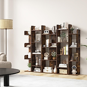 Tangkula Freestanding Tree Bookshelf, Corner Storage Organizer with 13 Open Shelves, Decorative Display Cube Shelf for Living Room, Study, Office, 34 x 9.5 x 55.5 Inch (1, Rustic Brown)