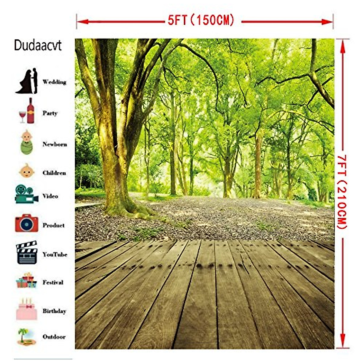 Dudaacvt Enchanted Forest Backdrop 5x7ft Trees Path Wood Floor Rain Photo Background Vinyl Shoot Studio Props for Party Pictures Q007