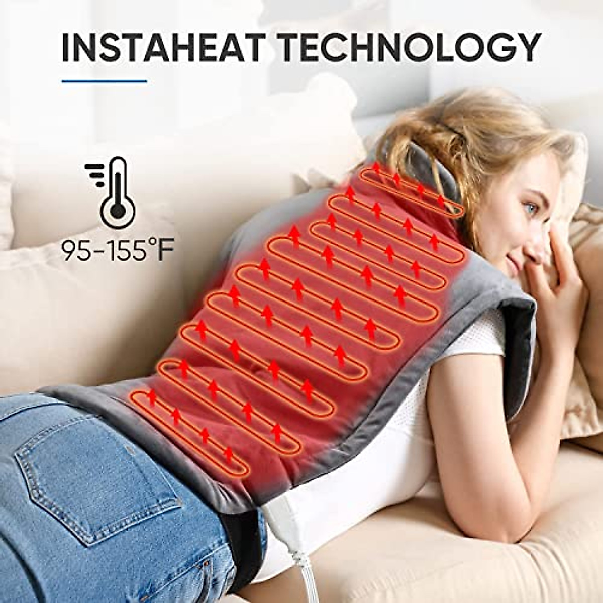 SAROO Weighted Heating Pad for Back Pain Relief, 24"x33" XXL Large Electric Heating Pad for Neck and Shoulders with 4 Heat Settings, 2H Auto-Off, Back Heated Wrap for Cramps - Machine Washable