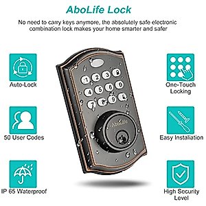 Electronic Keypad Deadbolt, AboLife Keyless Entry Door Lock, Auto Lock, Keyed Entry with Handle, Front Door Handle Sets, Digital Smart Door Lock - Black