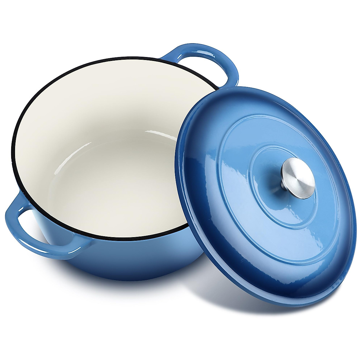 Blue Enameled Dutch Oven with Lid (6QT Pot), Joyfair Enamel Cast Iron Stock Cooking Pot Round Deep Casserole Oven Safe Cookware, For Baking Sourdough Bread Stewing Roasting Chicken, Easy Cleaning