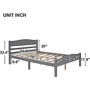 STP-Y Full Size Platform Bed, Rockjame Wood Bed Frame with Horizontal Strip Hollow Shape Headboard, Footboard and Center Support Feet, Perfect for Kids, Teens and Adults (Gray)