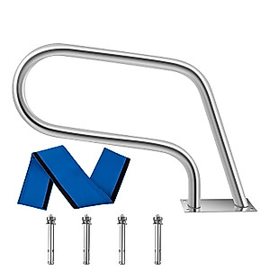 Pool Rail 32x23 Pool Railing for Inground Pool 304 Stainless Steel Pool Handrail Rustproof Pool Safety Handrails, Swimming Pool Stair Rail with Blue Grip Cover & Anchors Screws
