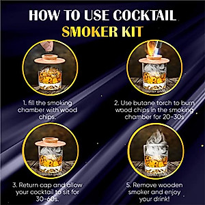 GLAZMAN Cocktail Smoker Kit with Torch and 4 Flavors of Wood Chips- Luxury Whiskey Gifts for Men- Whiskey Smoker Infuser Kit Includes Wooden Plate & Engraved