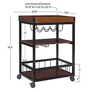Linon Austin Kitchen Cart, 30.5"W x 18.13"D x 36.25"H, Black